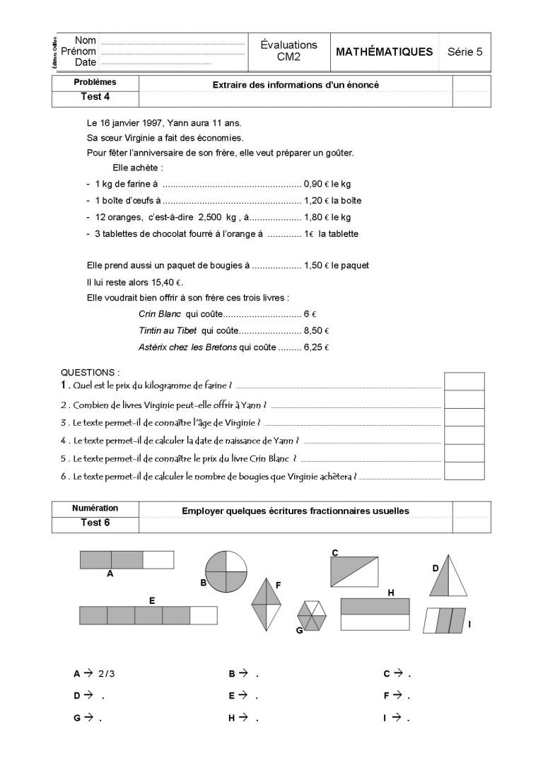 Fichier Évaluations CM2 – Éditions Odilon